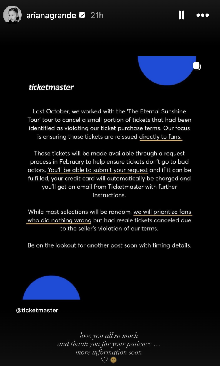 Ticketmaster Set to Re-Sell Canceled Ariana Grande Tickets Back to Fans ...